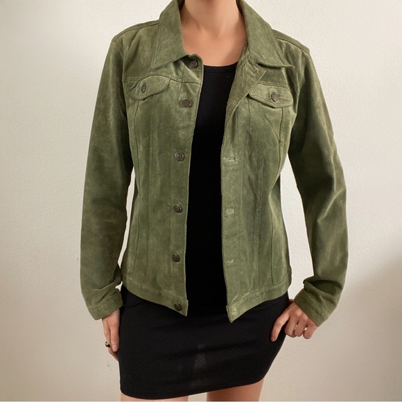 Vintage | Jackets & Coats | Vintage Green Suede Leather Jacket 9s Y2k ...